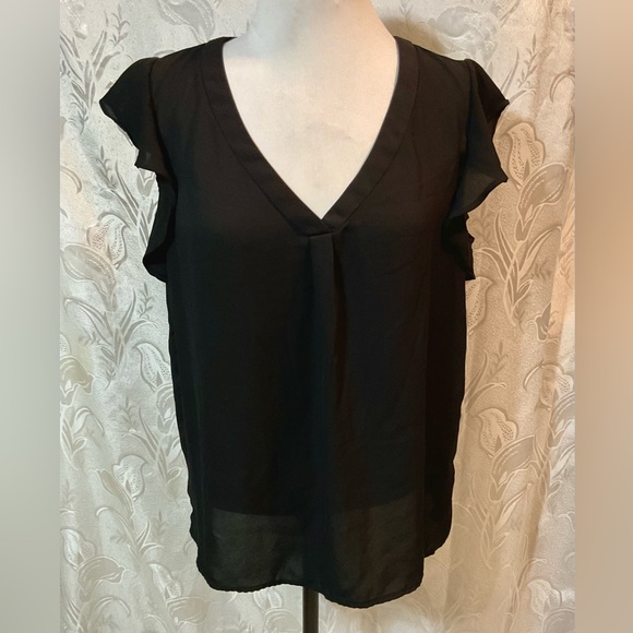 Premise | Tops | Premise Studio Black Vneck Sheer Blouse | Poshmark